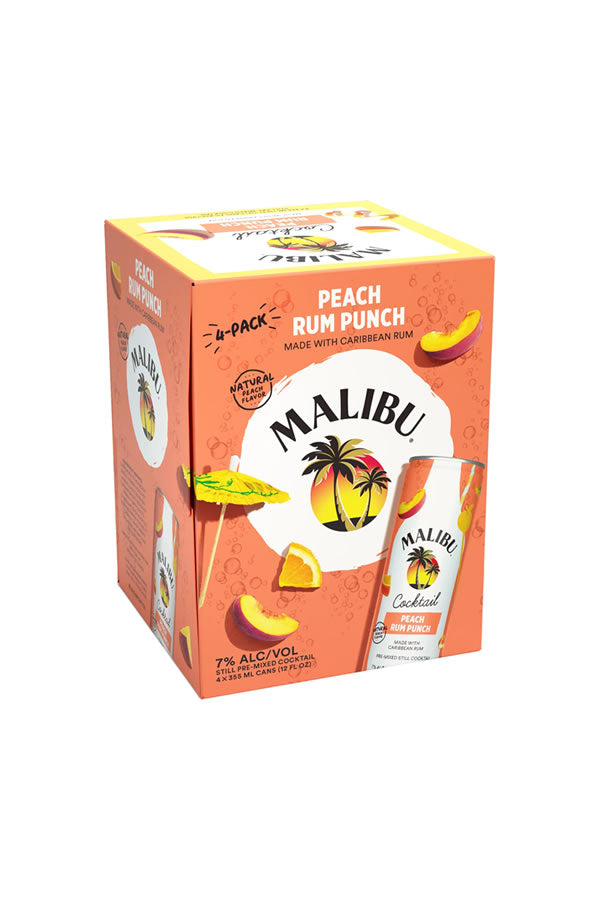 Malibu Peach Rum Punch 4Pk 355ml Cans | Caribbean RTD – The Liquor Barn